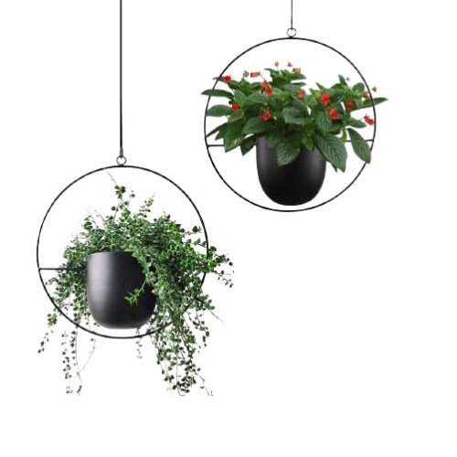 Funtabee 2-Pack Mid-century Modern Hanging Planter, Black Metal Wall ...