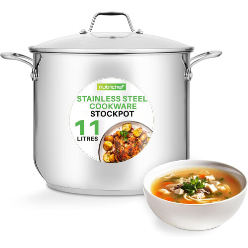 NutriChef Large Stainless Steel Stock Pot with Lid - Big Soup Pot ...