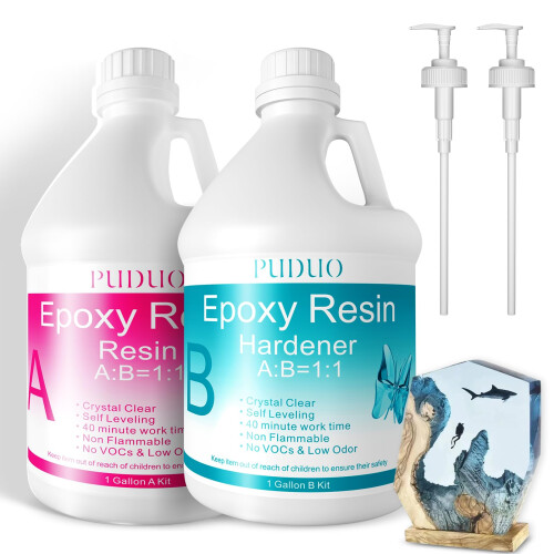Puduo Epoxy-Resin-Crystal-Clear-Art 1 Gallon Kit for Coating, Casting ...