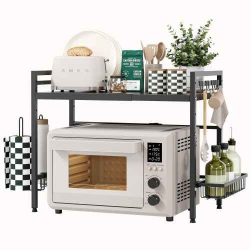 NETEL Expandable Microwave Shelf, 2-tier Microwave Oven Rack with Spice ...