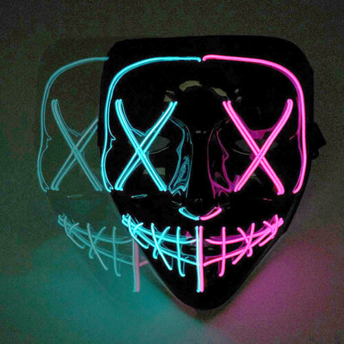 (sky blue and pink) Luminous Led Purge Mask Halloween Cosplay Costume ...