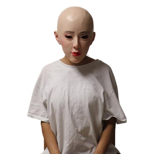 (Bald Full Face) Bald Women Halloween Mask Realistic Female Woman Face ...