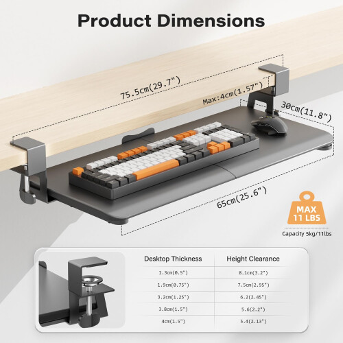 ERGOMAKER Keyboard Tray Under Desk, Pull Out Keyboard Tray with Extra Sturdy Clamp Mount System ...