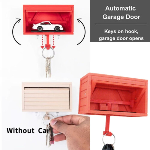 (Gray without car) Car Garage Key Holder with Opening Door Bag Garage ...