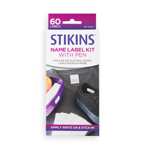 STIKINS? Name Label Kit with Pen, 60x Plastic Write-On Labels (Pen ...
