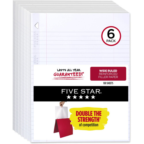 Five Star Loose Leaf Paper 6 Pack Notebook Paper Wide Ruled Filler ...