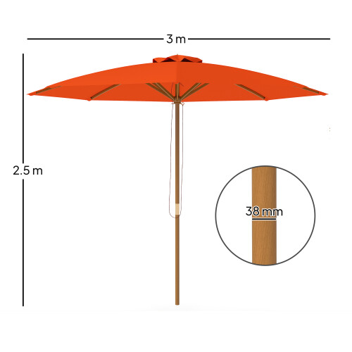 Outsunny Wooden Garden Parasol with Rope Pulley Mechanism and 8 Ribs ...