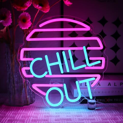 OYCGZV Chill Out Neon Light Sign - Blue Pink Neon Sign for Wall Decor ...