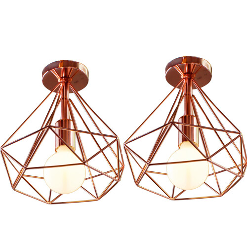 2 Pack 25CM Vintage Diamond Rose Gold Ceiling Lamp Metal Cage ...