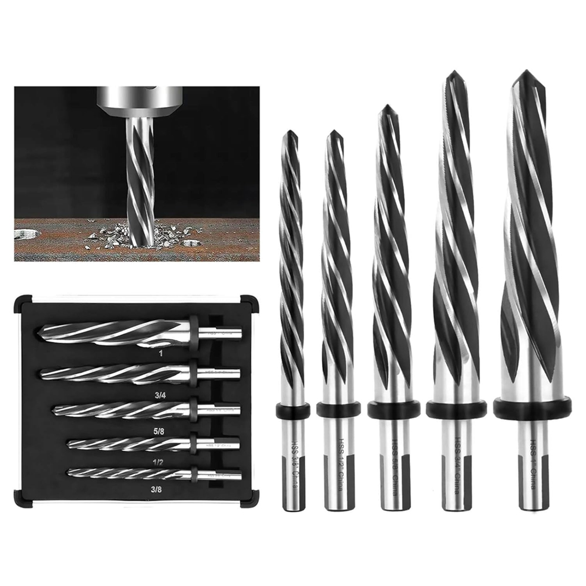 HSS Bridge Construction Reamer Set,3/8in 1/2in 5/8in 3/4in 1in Taper ...