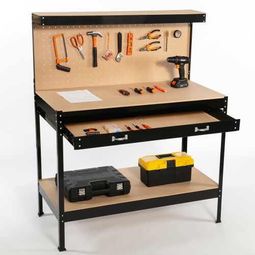 (Black) SwitZer Steel Garage Tool Box Work Bench Storage Pegboard Shelf ...