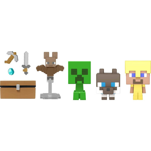 Mattel Minecraft Mob Head Minis Cave Explorers Pack 2 & Steve & Creeper ...