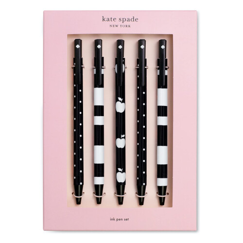 Kate Spade New York Black Ink Pen Set of 5 Cute Plastic Click Pens Dots ...