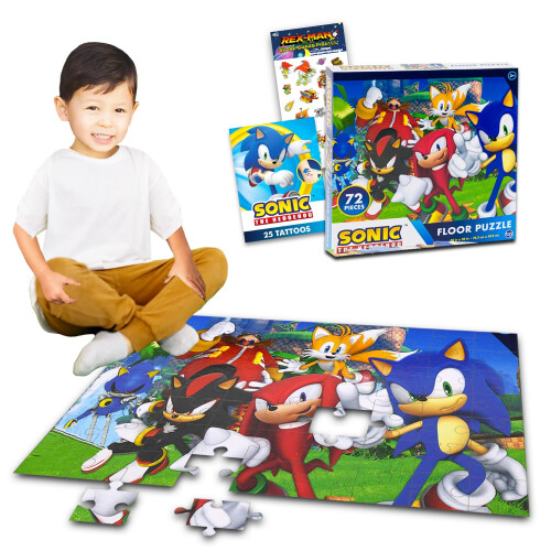 Sonic the Hedgehog Floor Puzzle for Kids Set - Bundle with 72 Piece ...