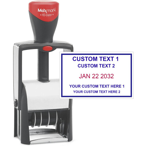 MaxMark Heavy Duty Date Stamp with 4-Line Custom Text Self Inking Date ...