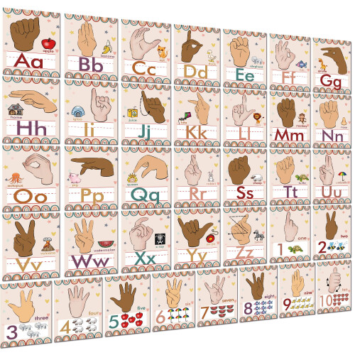 YIYDONG 36 Pieces ASL Alphabet Line Bulletin Board Set ABC Number Sign ...