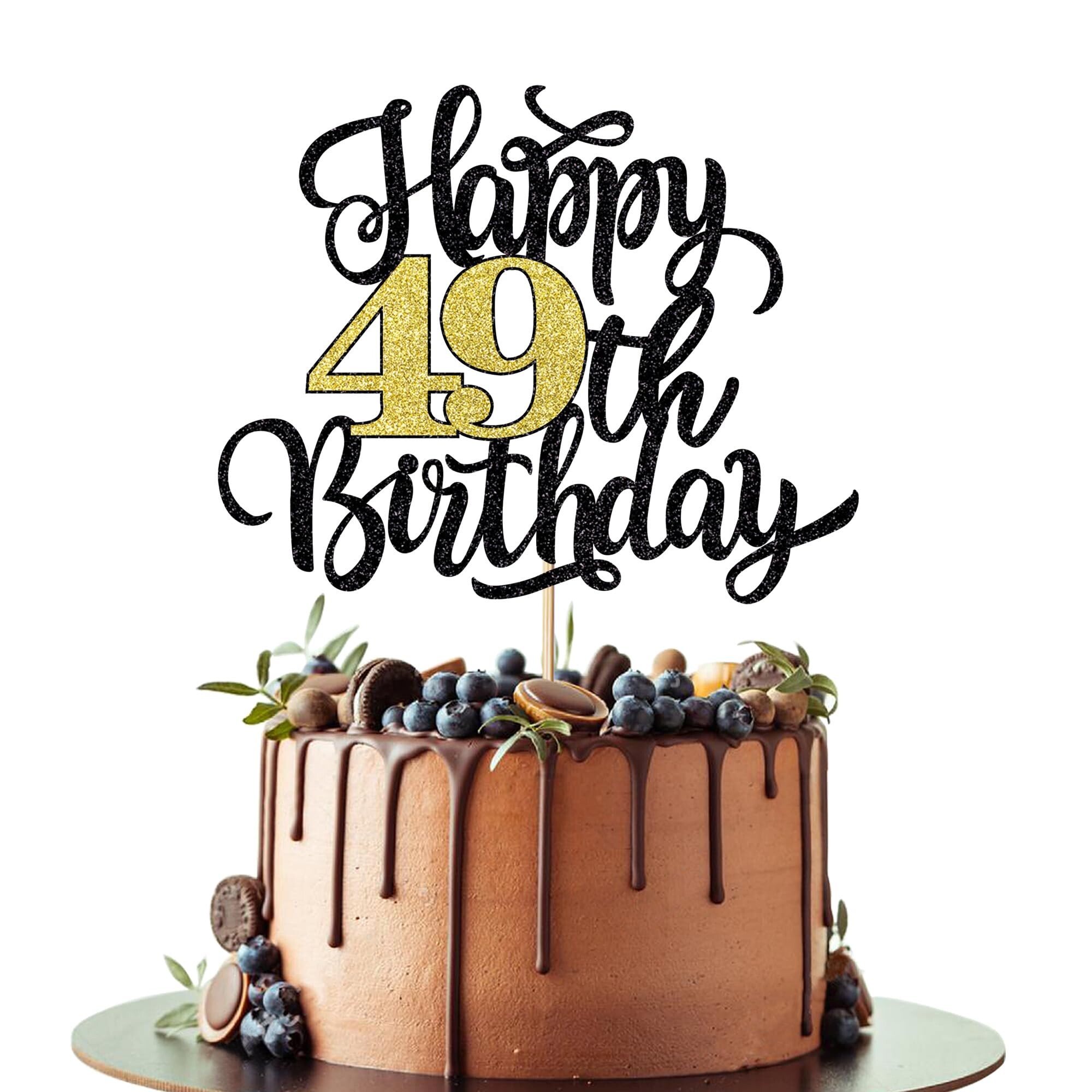 Leetaivie Happy 49th Birthday Cake Topper Black Gold Glitter Birthday ...