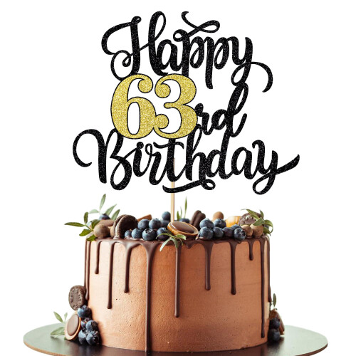 Leetaivie Happy 63rd Birthday Cake Topper Black Gold Glitter Birthday ...