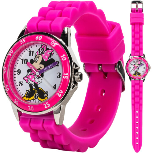 Disney Minnie Mouse Kids' Time Teacher Watch - Pink Rubber Strap Easy ...