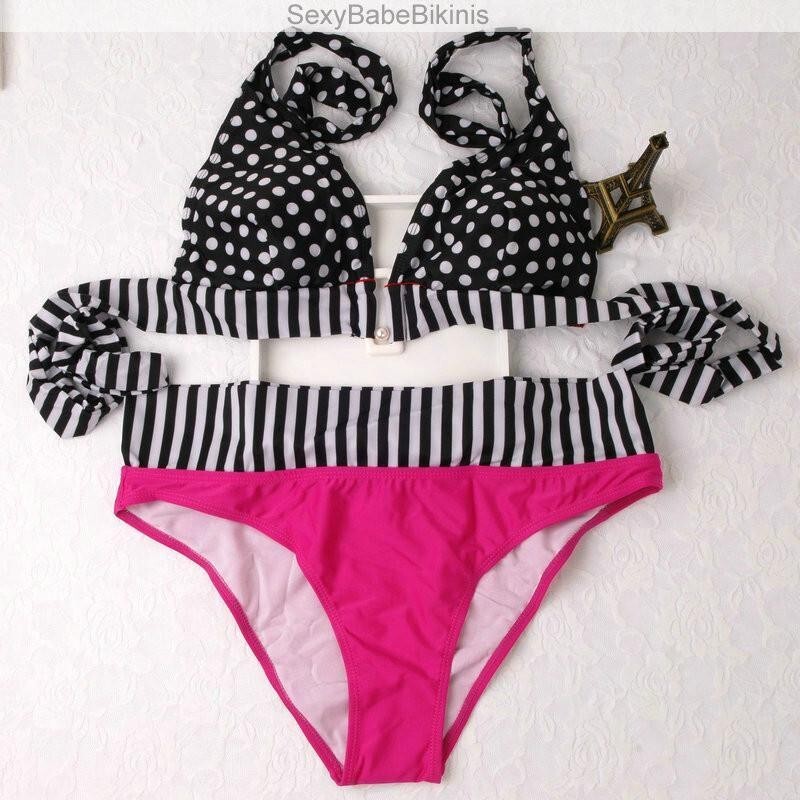 (black, XXXXXL) Swimwear Women Bathing Suit Sexy Bikini Dotted Stripe ...