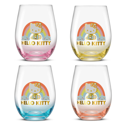 JoyJolt Hello Kitty Sweet Rainbow Stemless Drinking Glasses Set of 4 ...