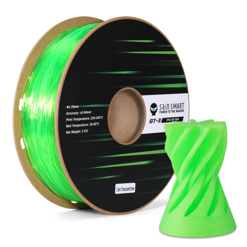 SainSmart TPU Filament 1.75mm GT-3 Transparent Green Flexible 3D ...