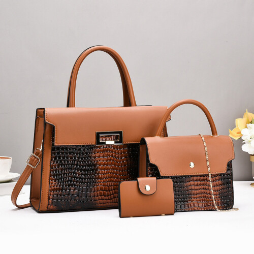 (Tan) Texture Fashionforward Crocodile Handbag Set With Soft Structure ...