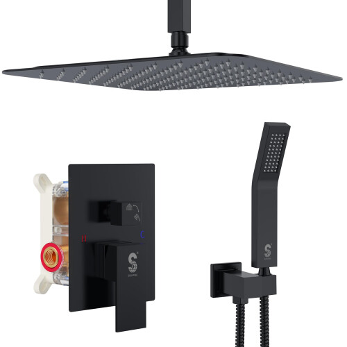 SR SUN RISE 12 Inch Ceiling Mount Matte Black Shower System Bathroom ...