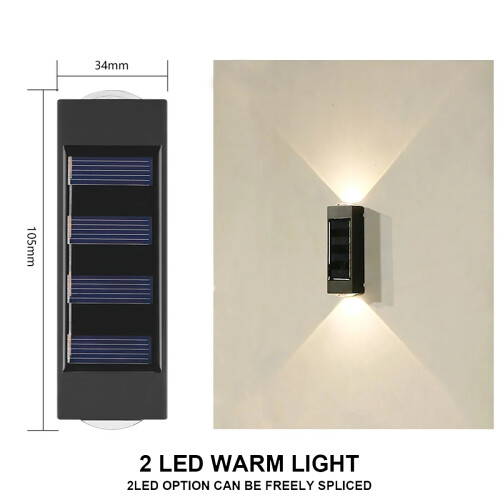 (2 LEDs, warmes Licht, 8 Stück) Solar-Wandleuchte, wasserdicht, Solar ...