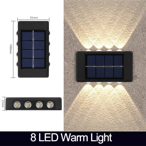 (8 LED varmt lys) LED Solar Lights Vegglampe Vanntett utendørs opp og ...
