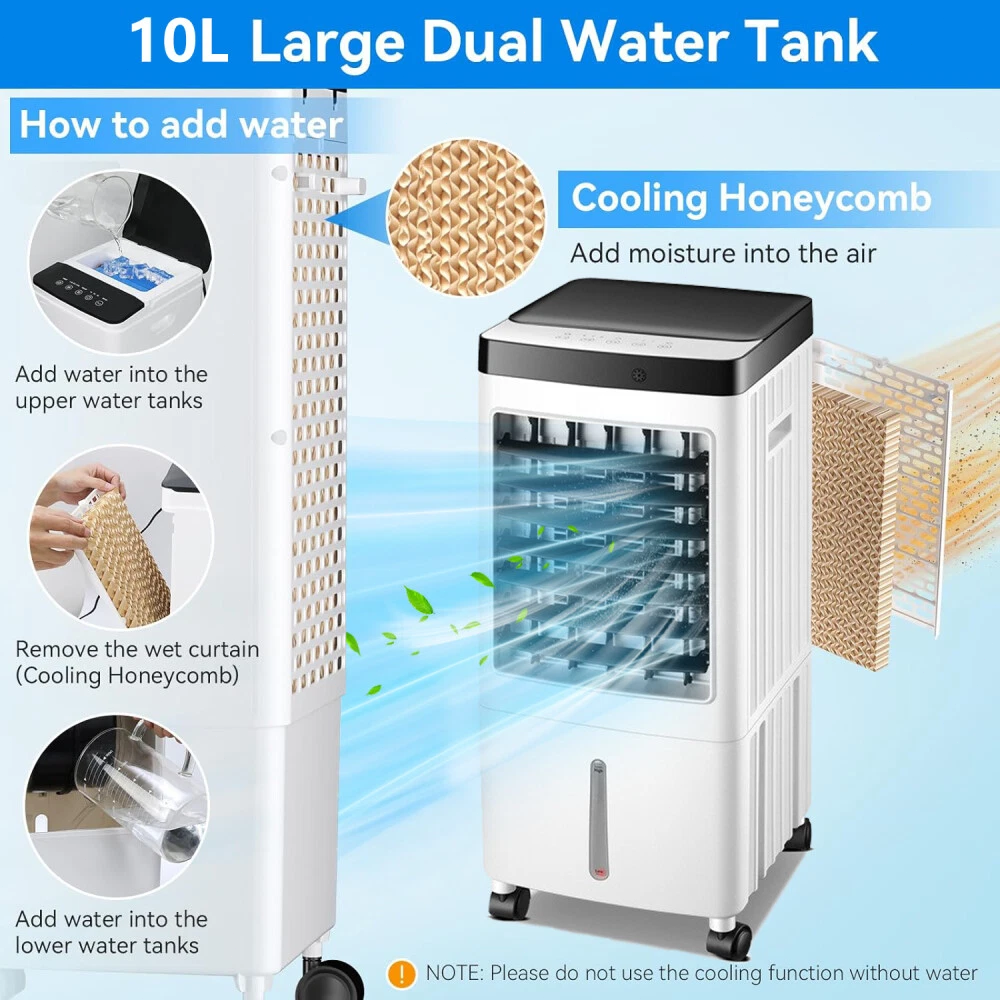 10Litre Portable Air Cooler Fan Ice Cold Cooling Conditioner Unit Remote Control on OnBuy