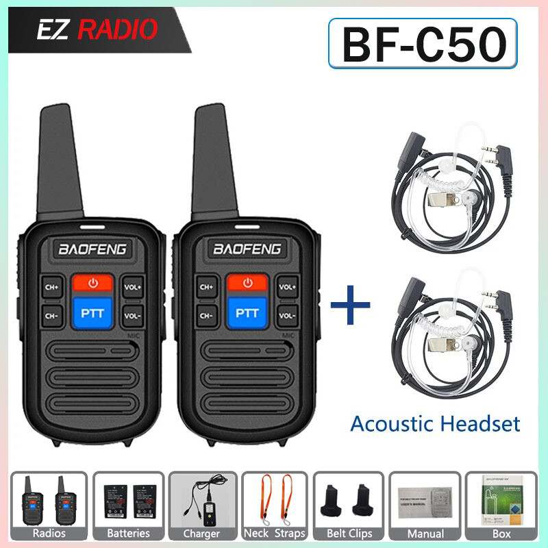 (2PCS-Acoustic HD) BF-C50 Mini Talkie-walkie Chargeur USB-C UHF Double ...