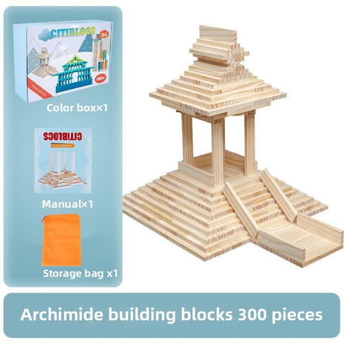 (Original C) Kids Archimedes Building Blocks Set Wooden Strips Slats ...