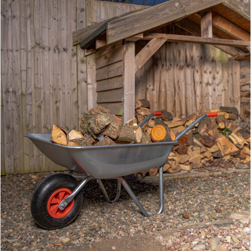 65 Litre 60kg Capacity Galvanised Metal Garden Wheelbarrow Pneumatic ...