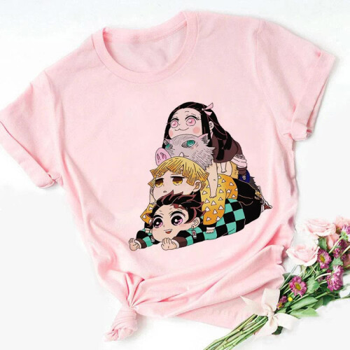 (36215-pink, 7T) Nezuko Kamado Kimetsu No Yaiba Print Pink Kid T-shirts ...