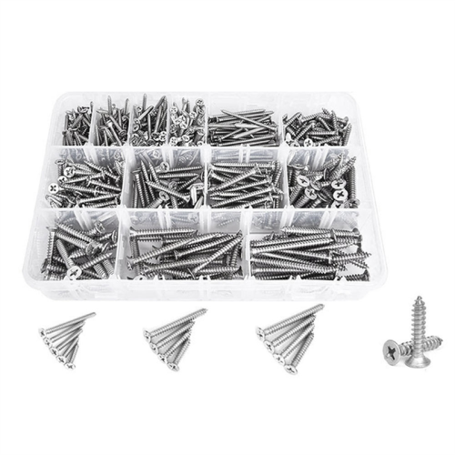 Assortiment de 510 vis à bois - Jeu de vis autotaraudeuses en acier inoxydable, tête plate en ...