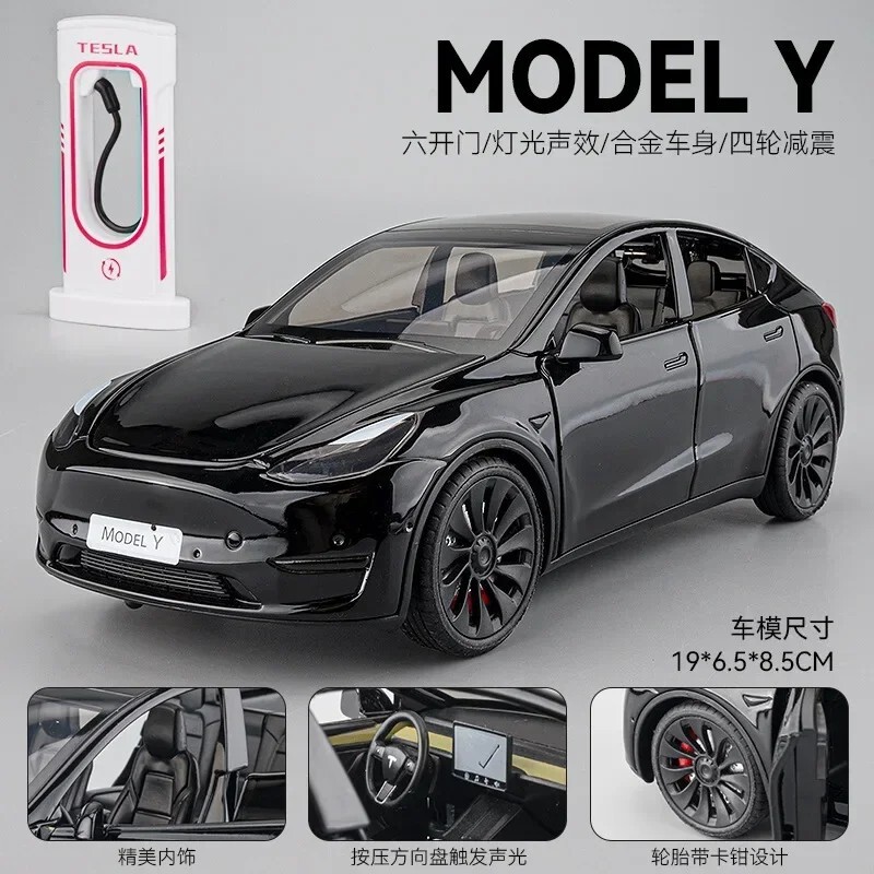 (Model Y Black Box) All 1:24 TESLA MODEL Y Model 3 With Charging Pile ...