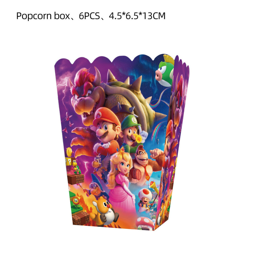 (6pcs Popcorn Box) Mario Party Super Happy Birthday Banner Bunting ...