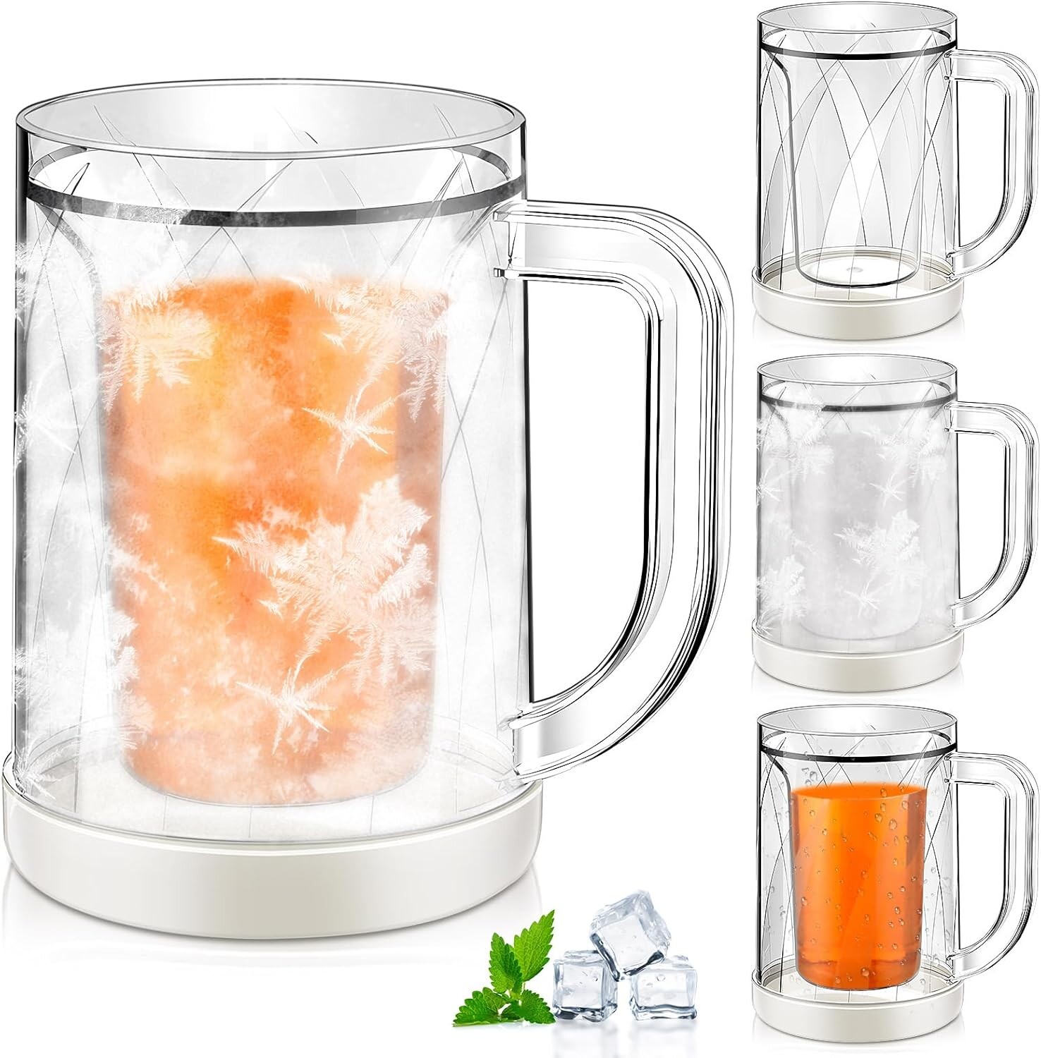 4 Pcs Frozen Beer Mugs for Freezer Double Wall Gel Frosty Freezer Mugs ...