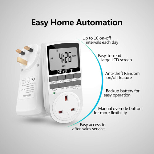 2 x NOVKIT Digital Security Timer Plug Socket Programmable Switch Timer ...
