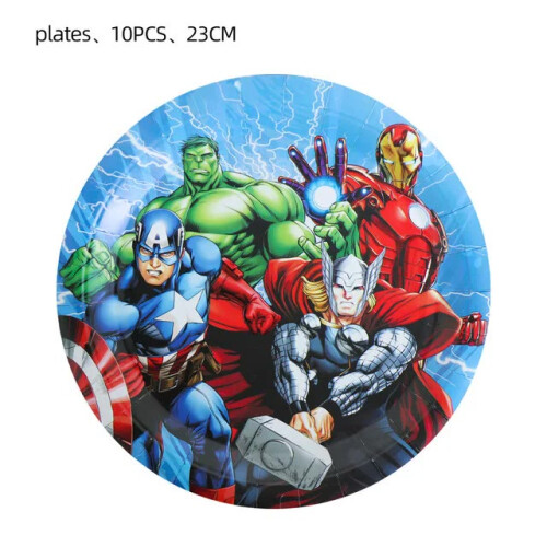 (10pcs 9inc Plate, Other) Avengers Spiderman Hulk Iron Man Birthday ...