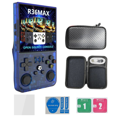 Console de jeu portable rétro R36MAX (Bleu-64G) Système Linux Écran IPS ...