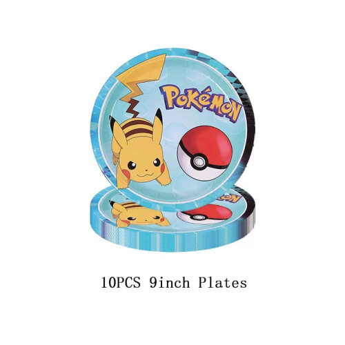 (10pcs 9inch plates-3, 12INCH) Pokemon Theme Birthday Party Decoration ...
