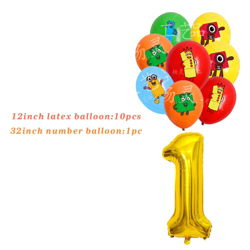 (Balloon 1set, Other) Cartoon Number Building Blocks Theme Birthday ...