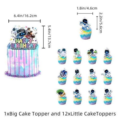 (13pcs Cake Topper, Other) Astro Bot Theme Party Decoration Robot Latex ...