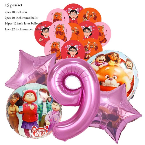 (9, 1pack) 15pcs Disney Turning Red Birthday Party 32 Inch Nunber ...