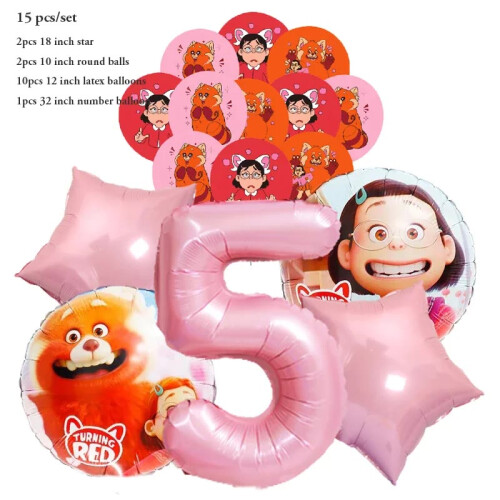 (3-1, 1pack) 15pcs Disney Turning Red Birthday Party 32 Inch Nunber ...
