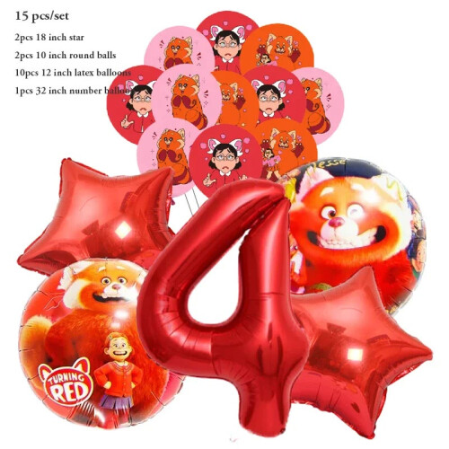 (4, 1pack) 15pcs Disney Turning Red Birthday Party 32 Inch Nunber ...