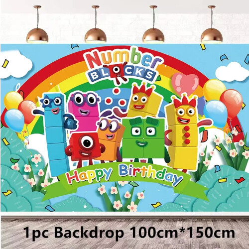 (1pc Backdrop-1, Other) New 1Set Cartoon Number Building Blocksed Latex ...