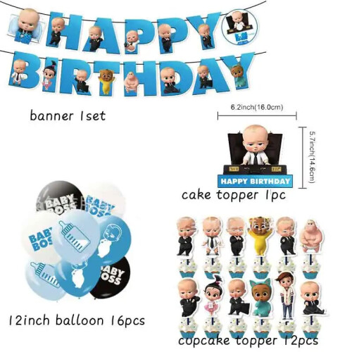 (B set, as shown) Little Boss Disposable Tableware Kid Balloon Birthday ...